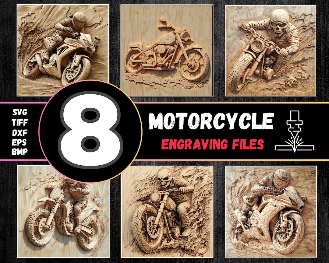 Motorcycle 3D Illusion Laser Engraving Bundle (digital Files) : Biker ...