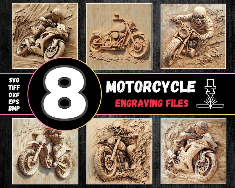 Motorcycle 3D Illusion Laser Engraving Bundle (digital Files) : Biker ...