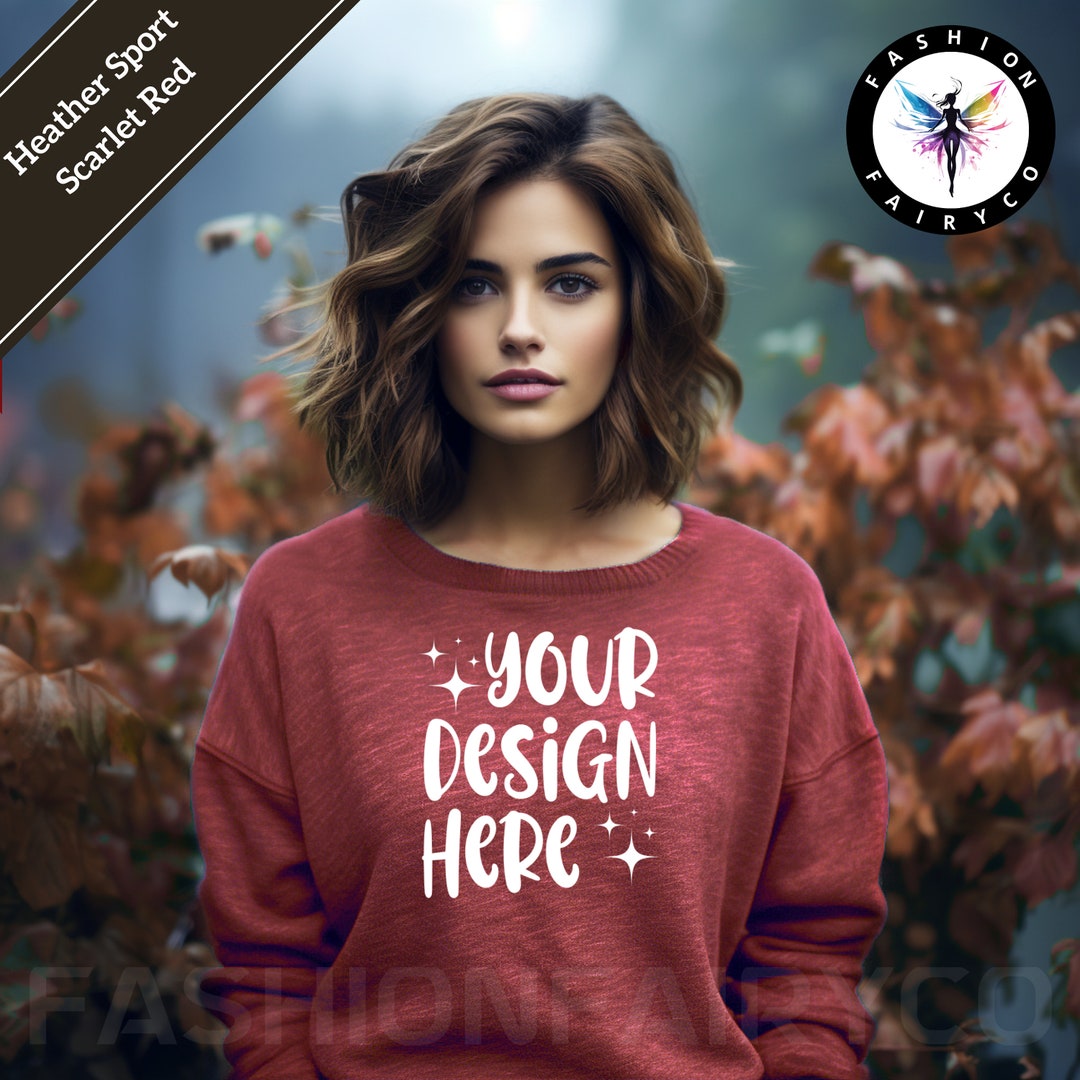 Heather Sport Scarlet Red Gildan18000 Mockup, Fall Heather Sport ...