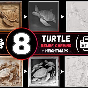 Turtles 3D STL Relief Carving Bundle, Turtle CNC Files, Animal Laser Depth Engraving, Ocean ...