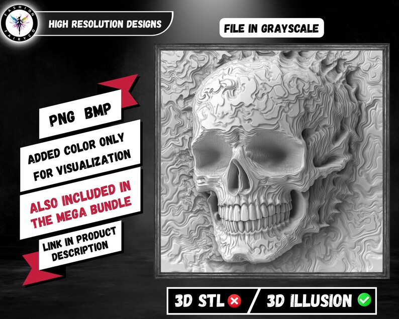 Skull 3D Illusion Laser Engraving Bundle (digital Files) : Gothic| PNG ...