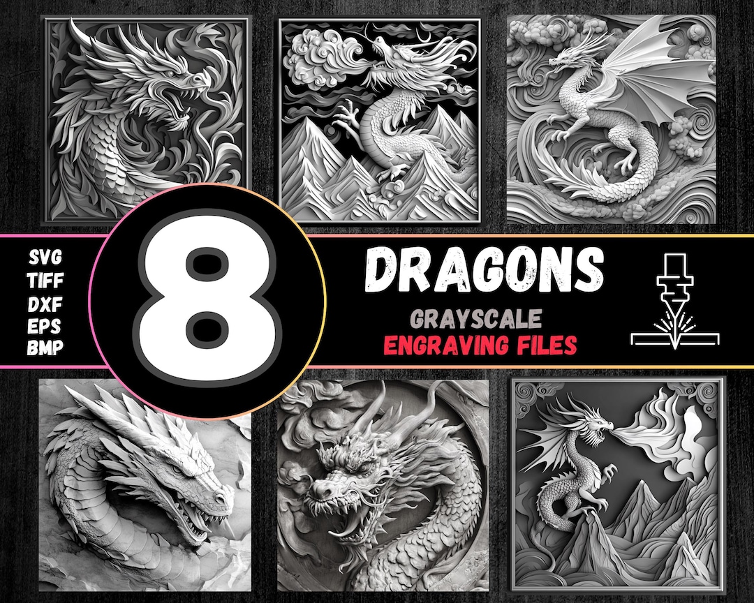 Dragon 3D Illusion Laser Engraving Bundle, Dragons Laserburn PNG ...