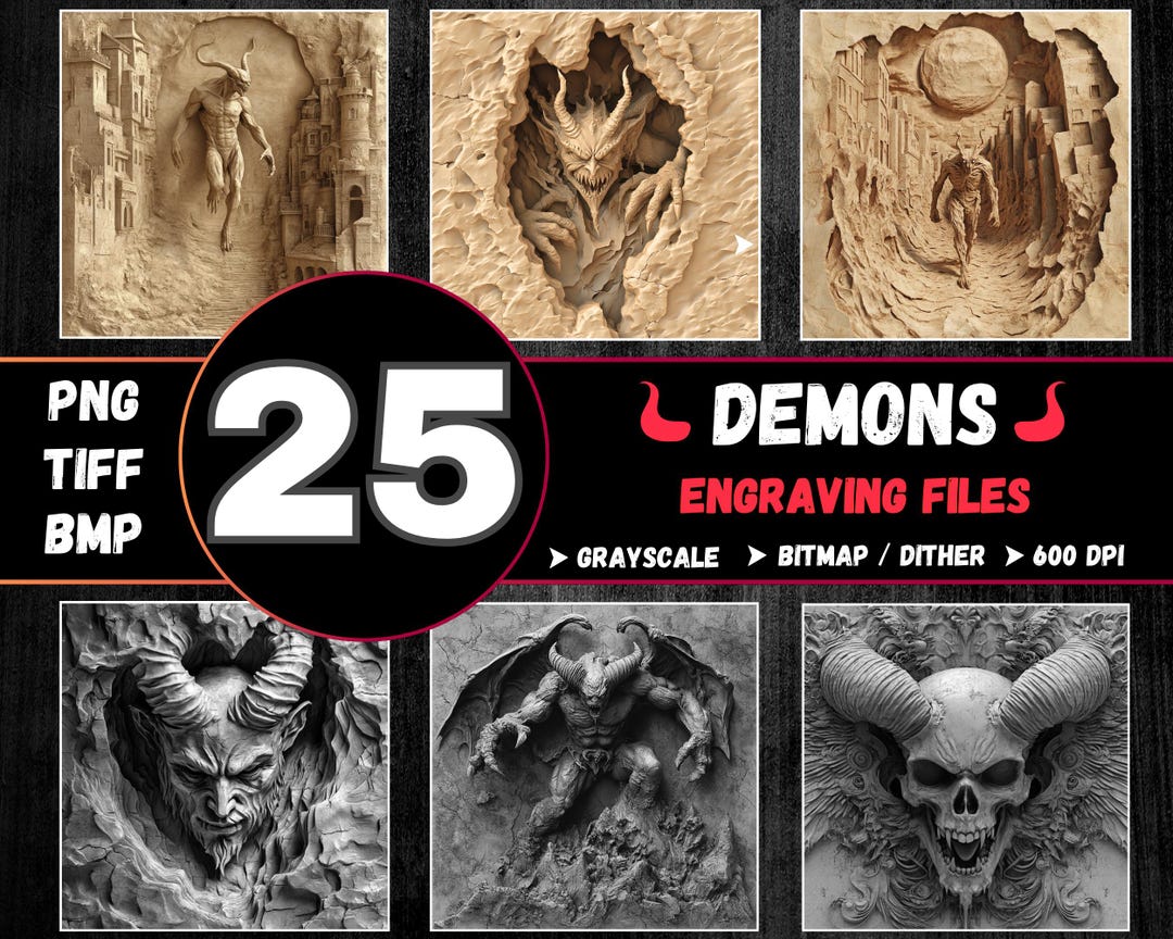 Demons Laser Engraving 3D Illusion Bundle | Evil Monsters | Grayscale ...
