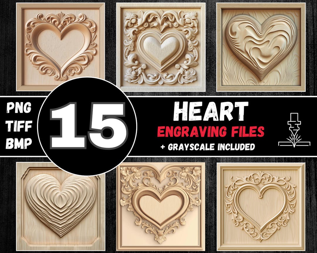 Heart 3D Illusion Laser Engraving Bundle, Grayscale Heart Laser ...
