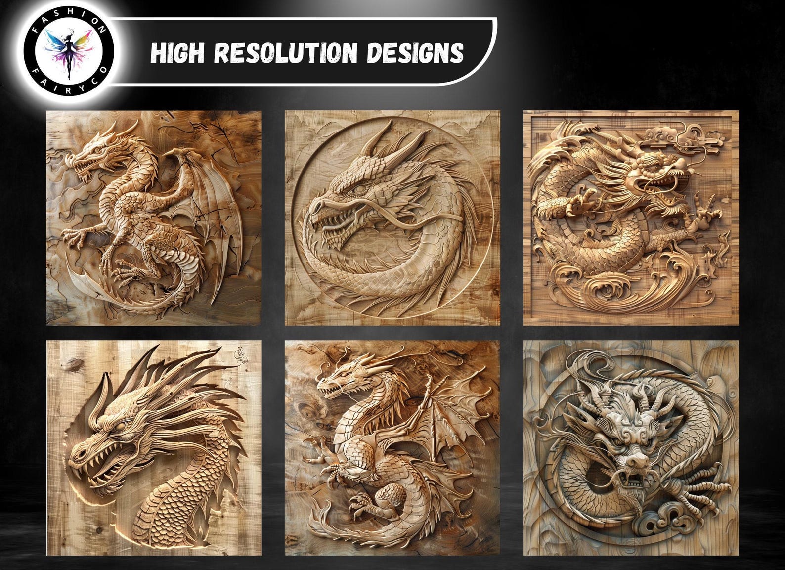Dragon 3D Illusion Laser Engraving Bundle (digital) : Dither ...