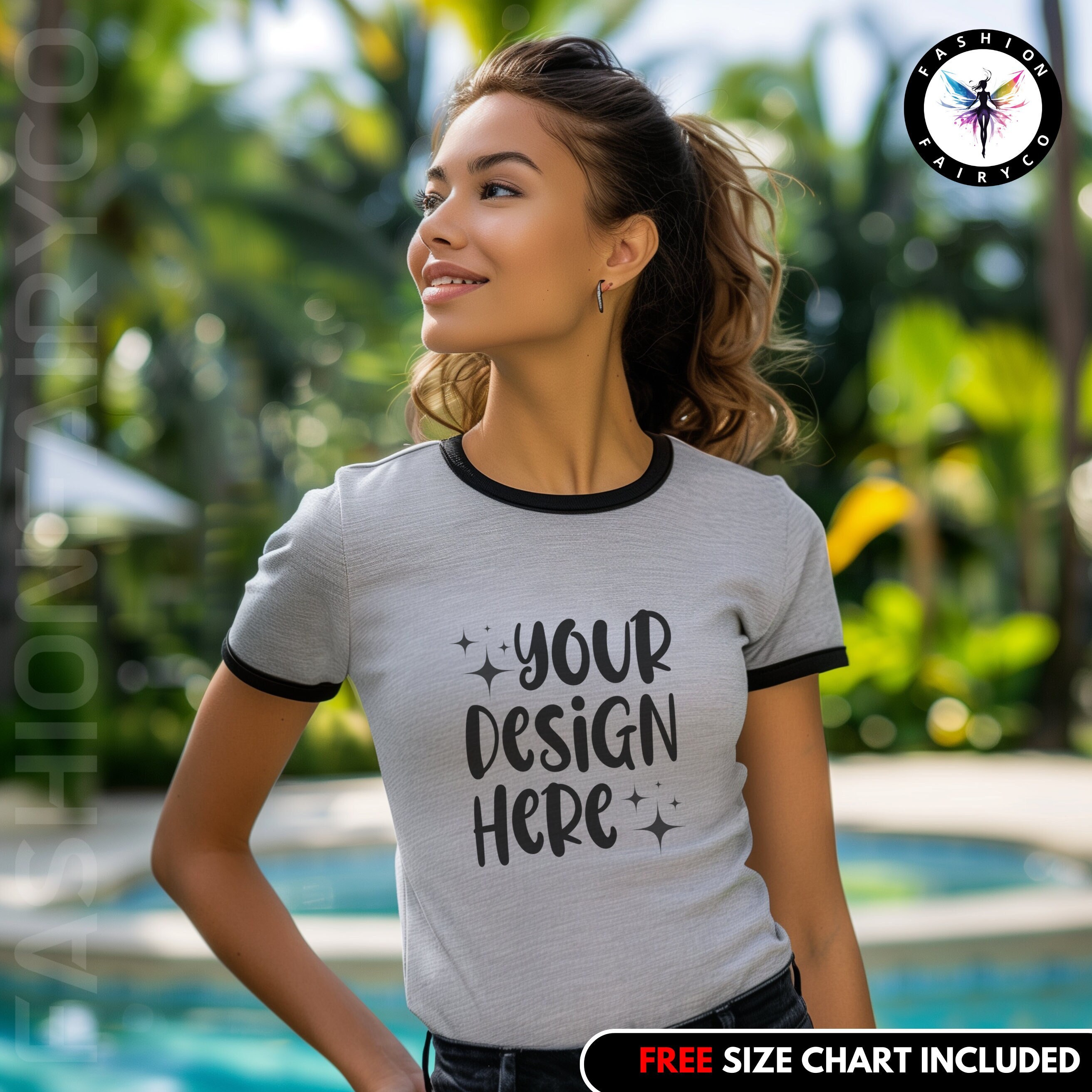 Next Level 3604 Mockup, Heather Grey / Black Unisex Cotton Ringer T ...