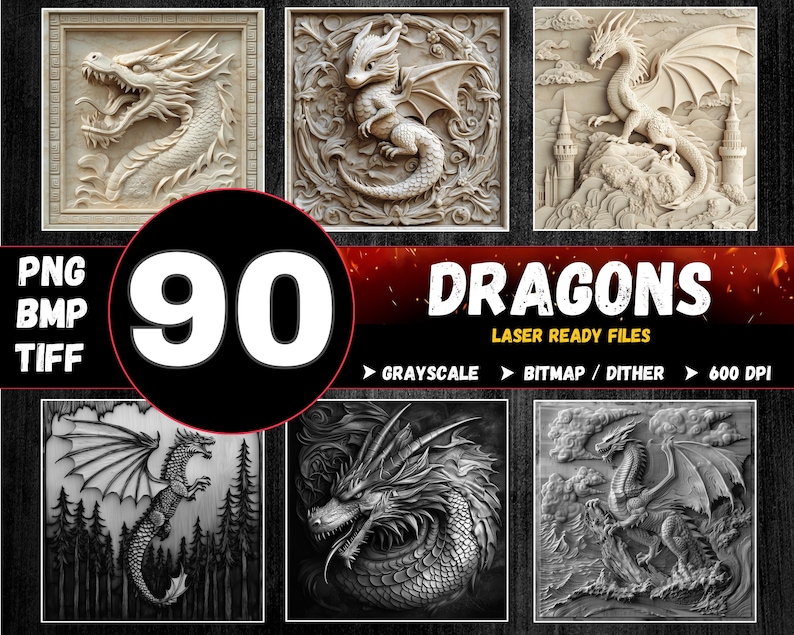 Dragon 3D Illusion Laser Engraving Bundle (digital) : Dither ...