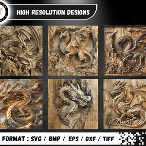 Dragon 3D Illusion Laser Engraving Bundle, Dragons Files, Grayscale ...