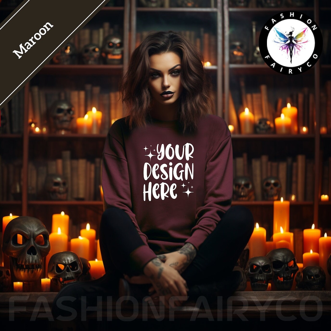 Halloween Maroon Gildan18000 Mockup, Maroon Sweatshirt Mockup, Maroon ...