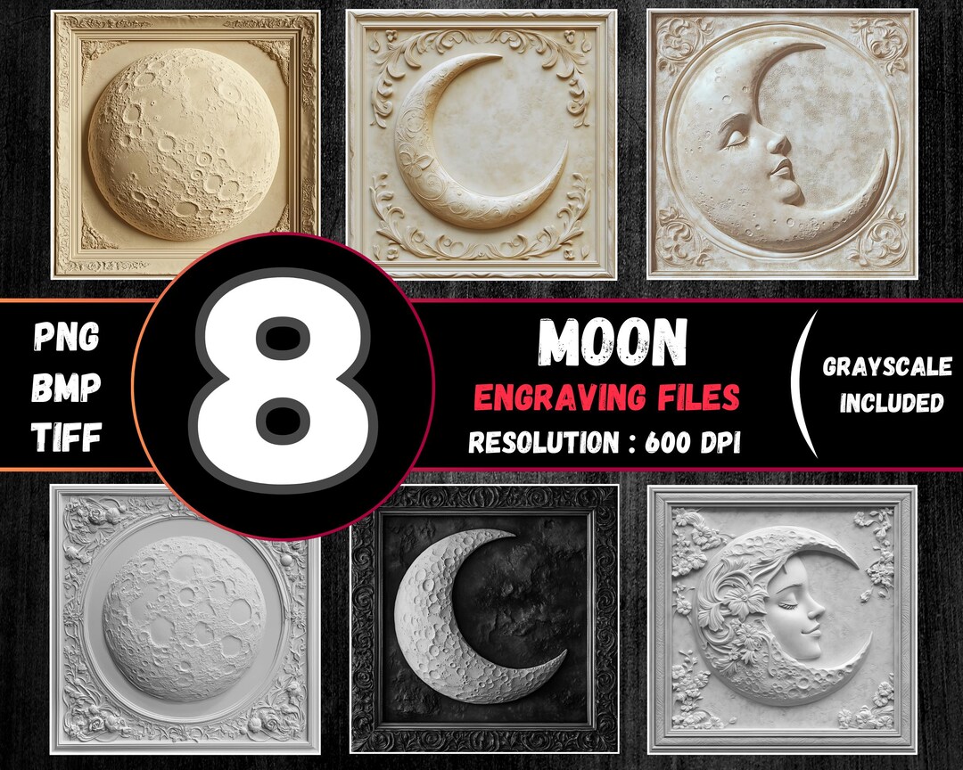 Moon 3D Illusion Laser Engraving PNG Bundle, Astrology Laserburn ...
