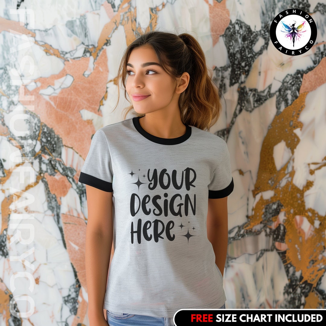 Next Level 3604 Mockup, Heather Grey / Black Unisex Cotton Ringer T ...