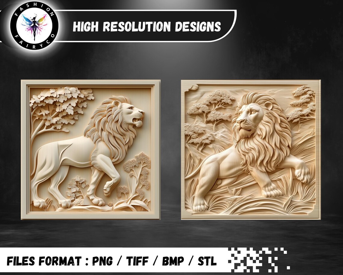 Lion 3D Illusion Laser Engraving Files & CNC Relief (STL) (digital ...
