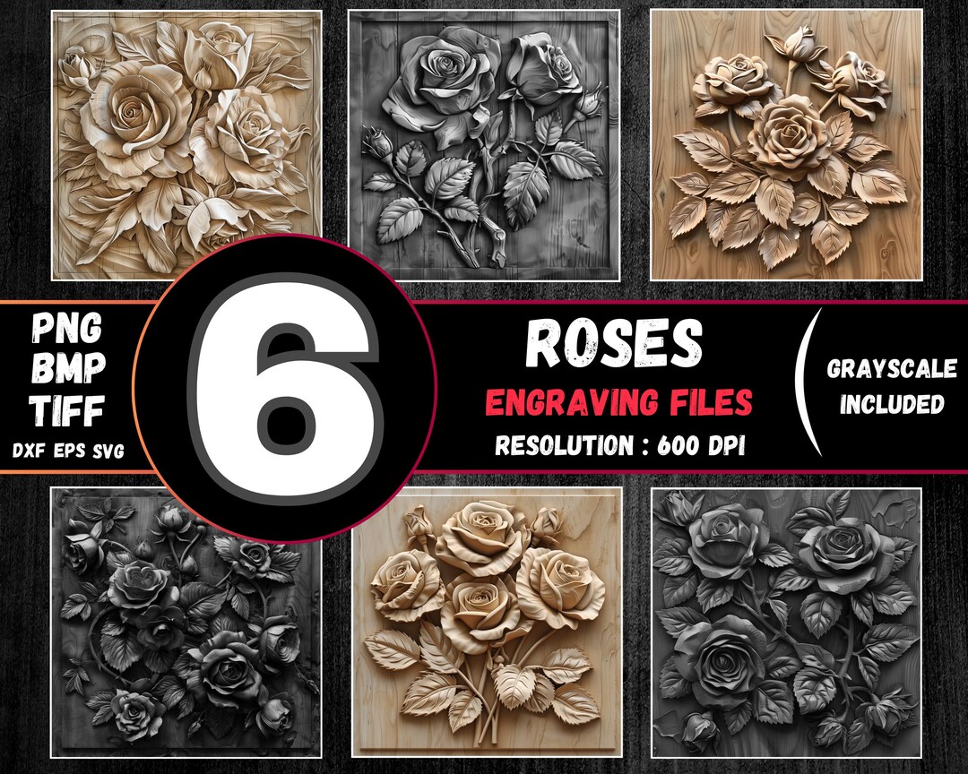 Rose 3D Illusion Laser Engraving PNG Bundle, Roses STL for CNC, Flower ...