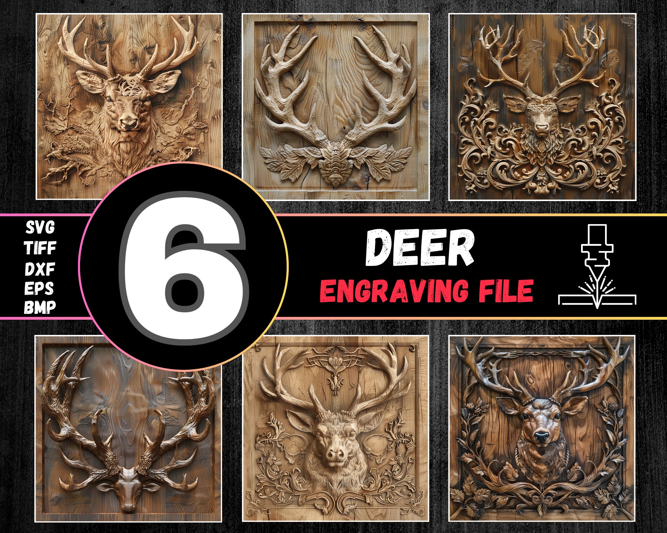 Deer 3D Illusion Laser Engraving Bundle, Deer Antler CNC Files, Deer ...