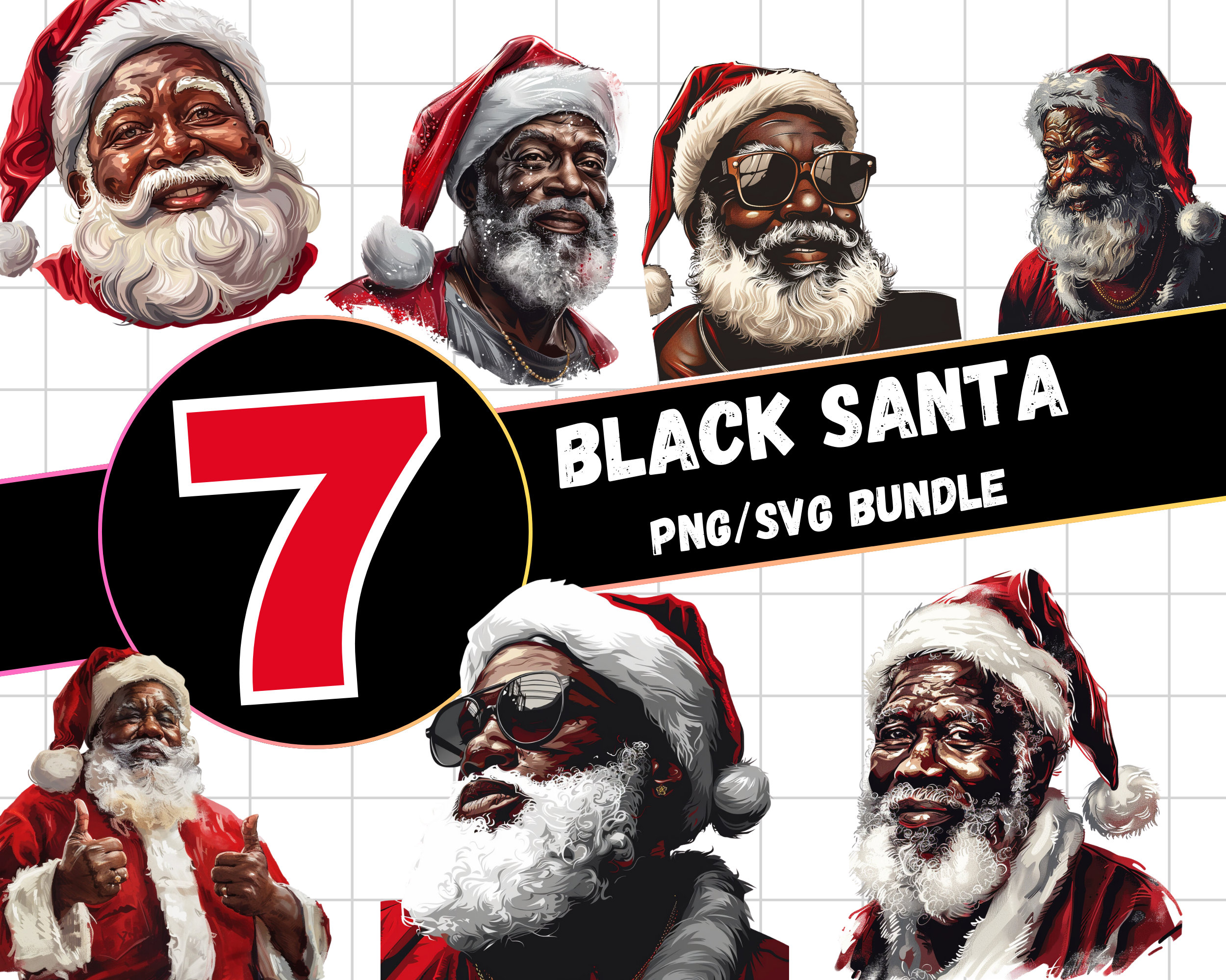 Black Santa Christmas Clipart Bundle (PNG, SVG) - Etsy