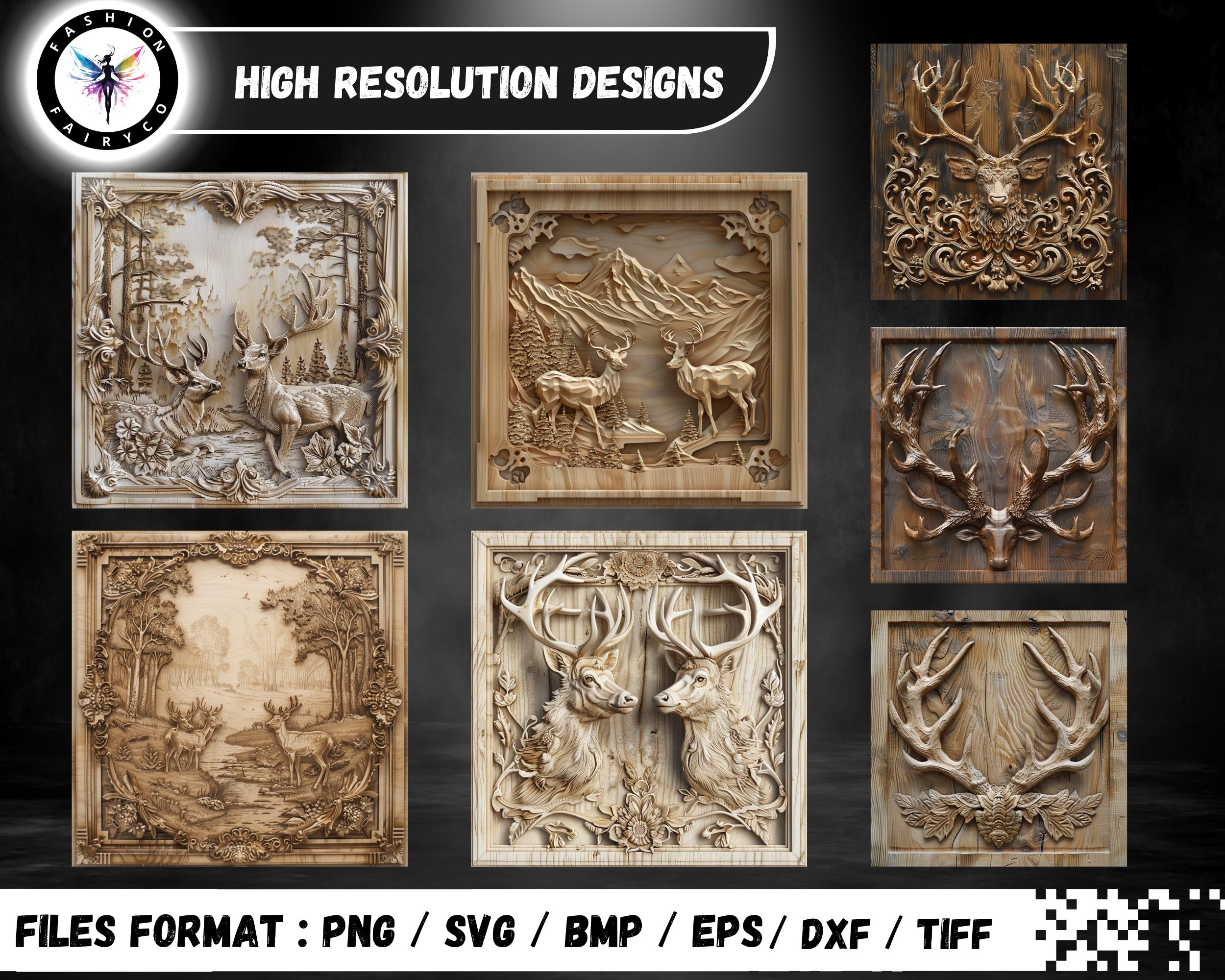 Deer 3D Illusion Laser Engraving Files, Grayscale Antler Designs (PNG ...