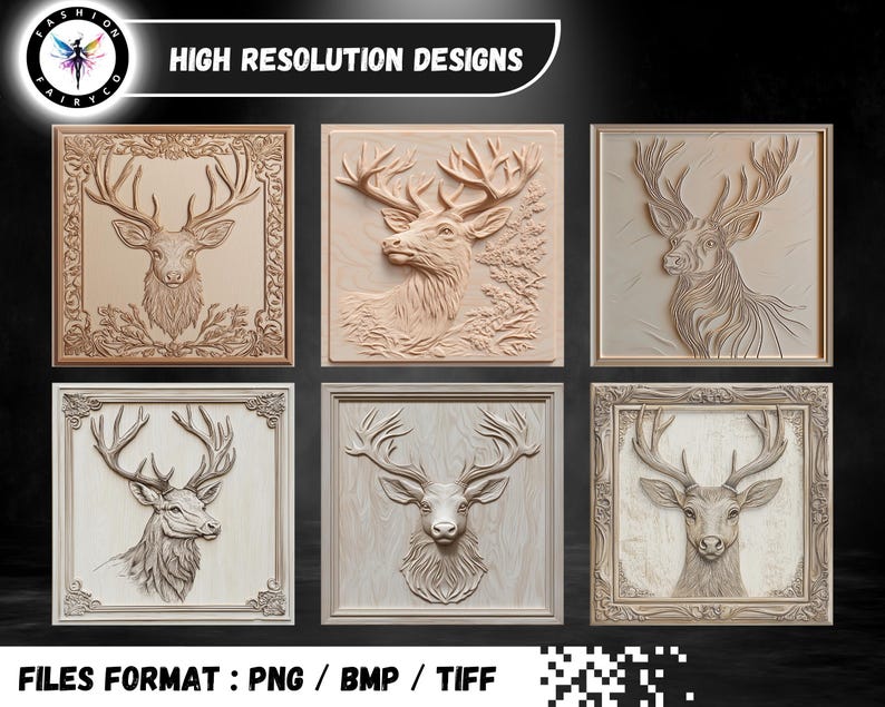 Deer 3D Illusion Laser Engraving Files, Grayscale Antler Designs (PNG ...