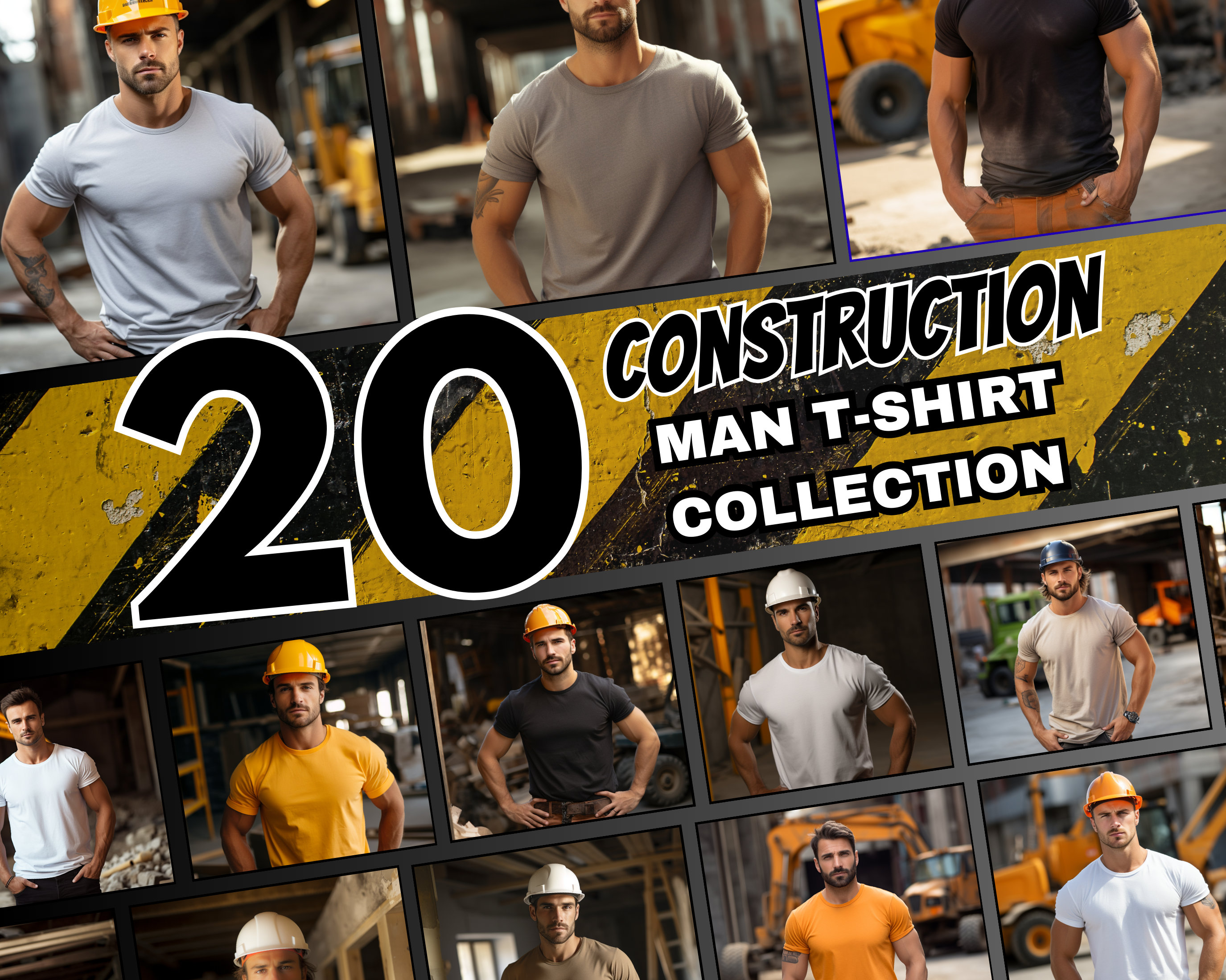 Men Construction T-shirt Mockup Bundle, Construction Worker T-shirt ...