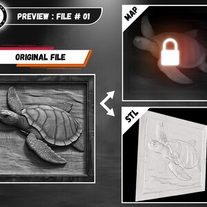 Turtles 3D STL Relief Carving Bundle, Turtle CNC Files, Animal Laser Depth Engraving, Ocean ...