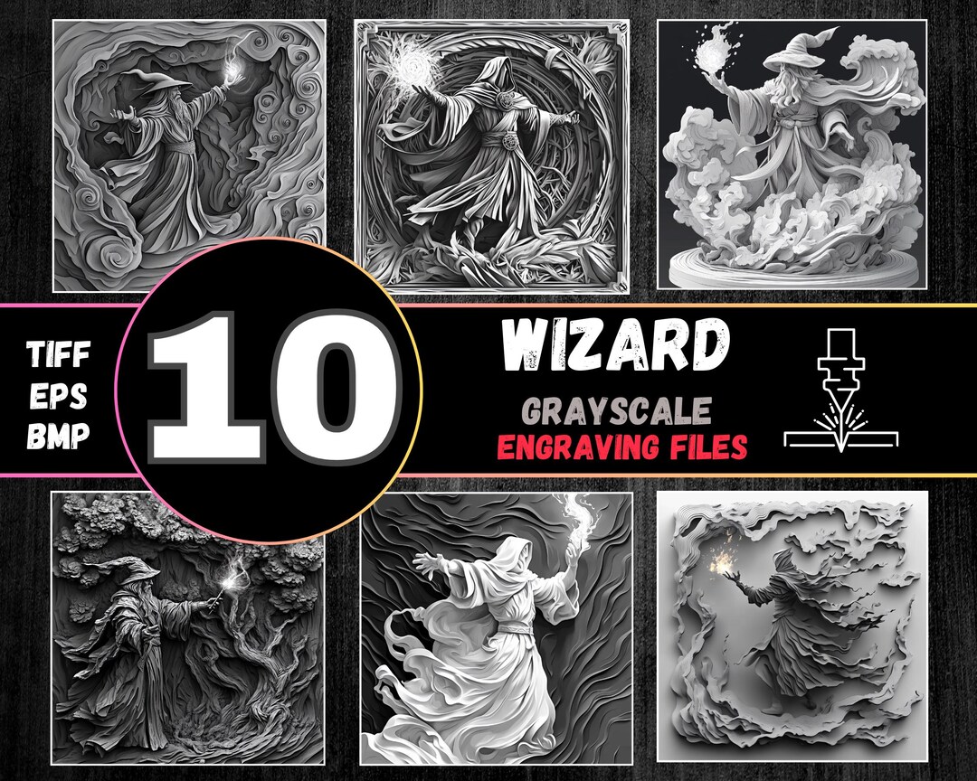 Wizard Grayscale Laser Engraving Bundle (digital Files) | PNG BMP TIFF ...