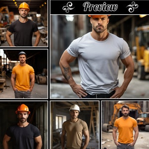 Men Construction T-shirt Mockup Bundle, Construction Worker T-shirt ...