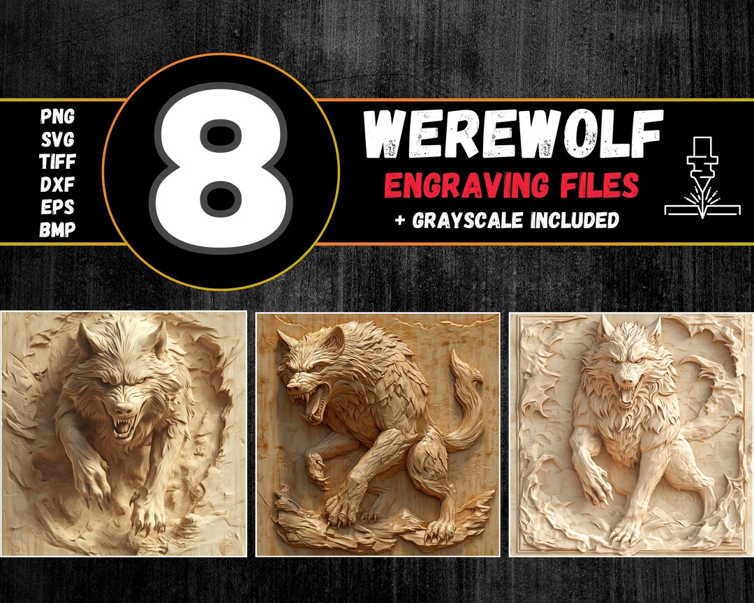 Werewolf 3D Illusion Laser Engraving PNG, Shape-shifter Laser Burning ...