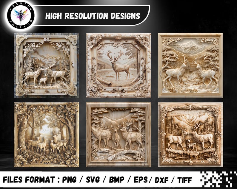 Deer 3D Illusion Laser Engraving Files, Grayscale Antler Designs (PNG ...