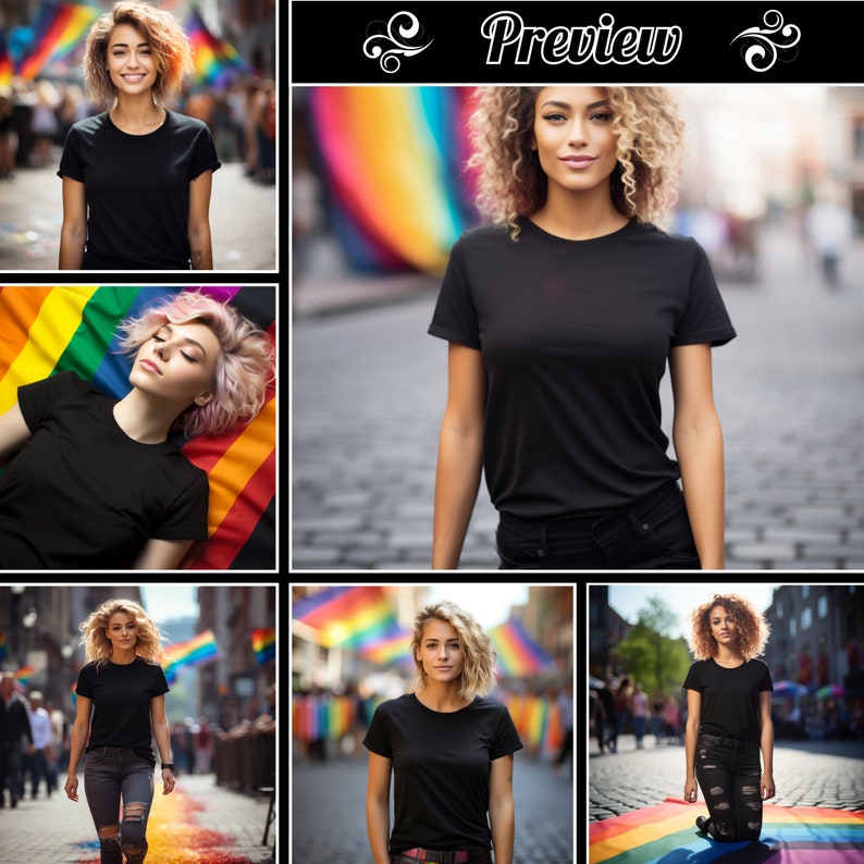 Bella Canvas 3001 Pride Month Bundle, LGBTQ Models Mockup Bundle, Black ...