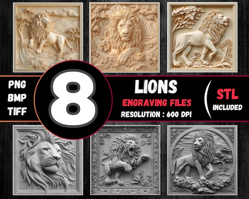 Lion 3D Illusion Laser Engraving Files & CNC Relief (STL) (digital ...