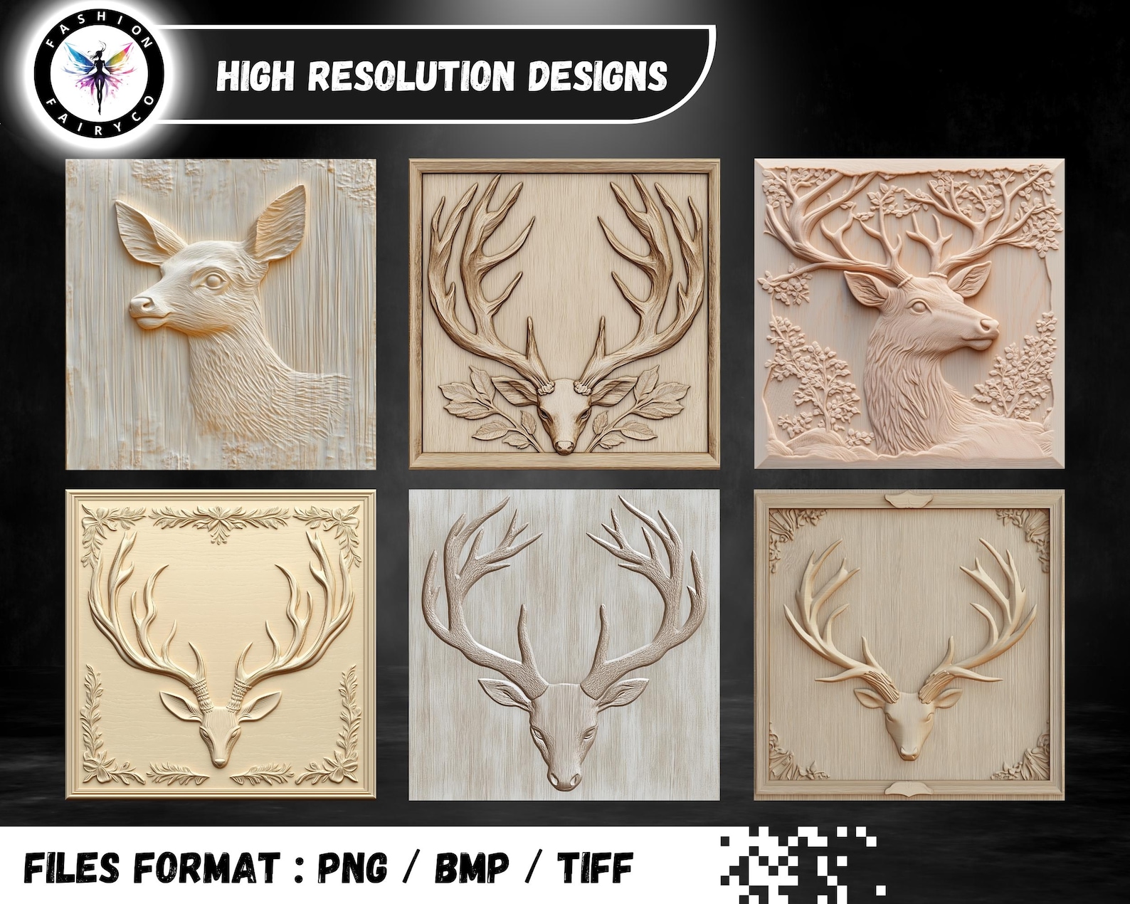 Deer 3D Illusion Laser Engraving Files, Grayscale Antler Designs (PNG ...
