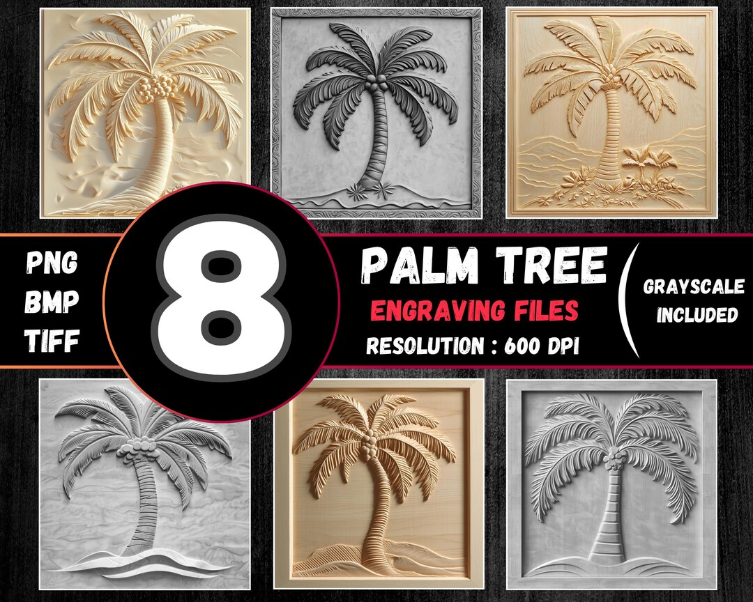 Palm Tree 3D Illusion Laser Engraving Bundle, Palm Trees Grayscale ...
