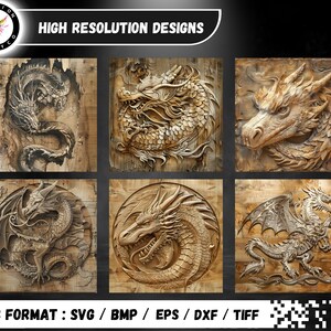 Dragon 3D Illusion Laser Engraving Bundle, Dragons Files, Grayscale ...