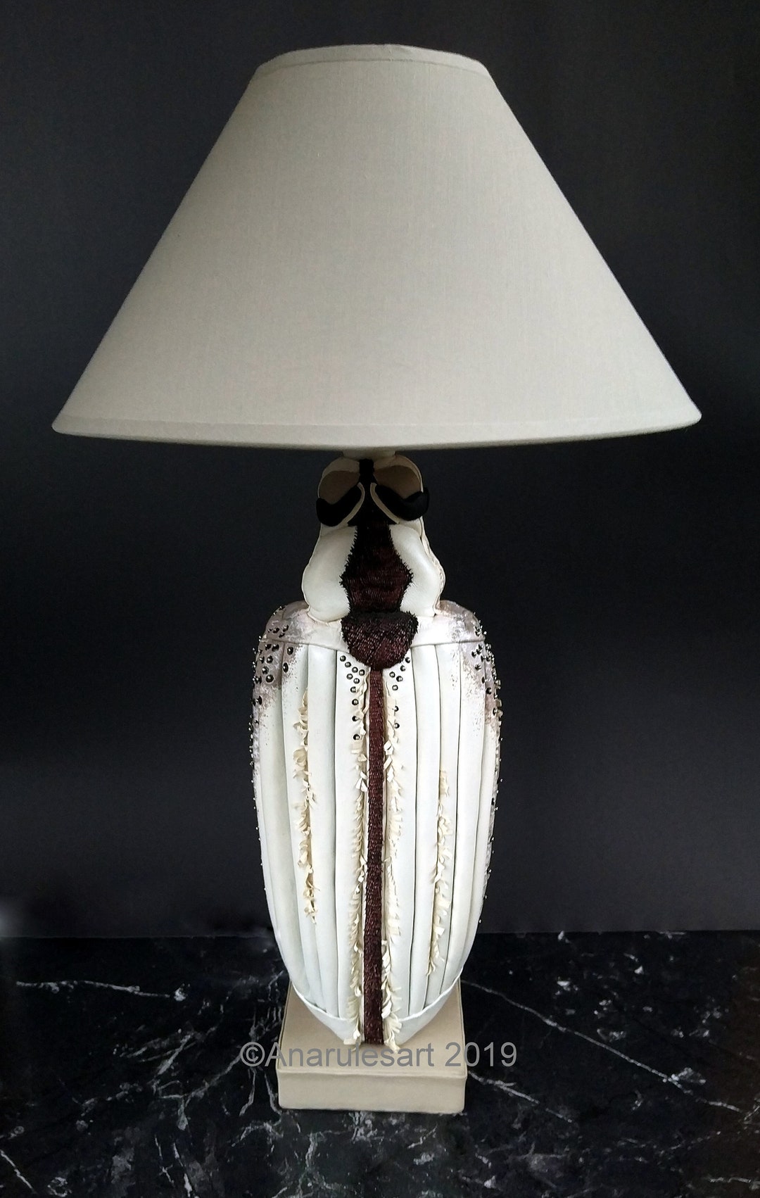 White Faux Taxidermy Unique Accent Lamp Base Soft Sculpture Insect Art ...