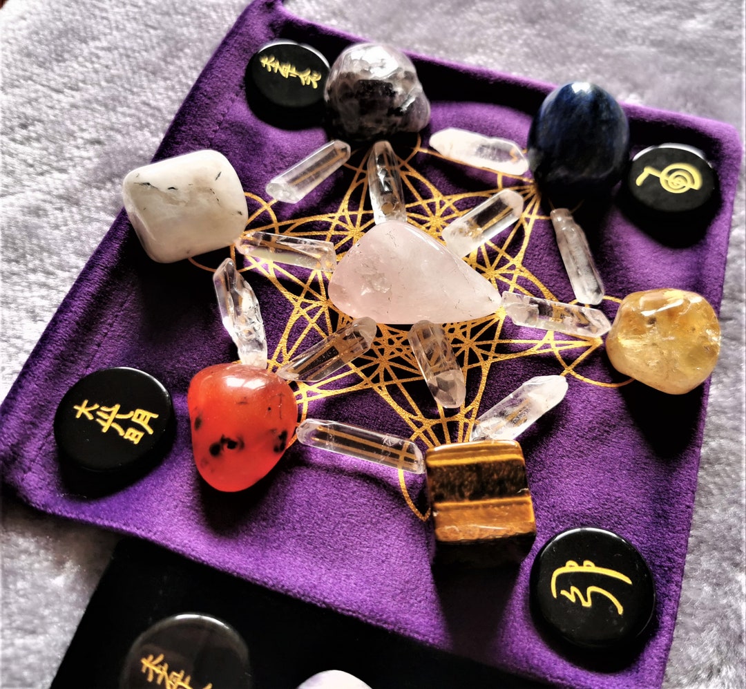 Chakras Healing Crystal Sacred Geometry Grid Set Kit Cloth Board Velvet ...