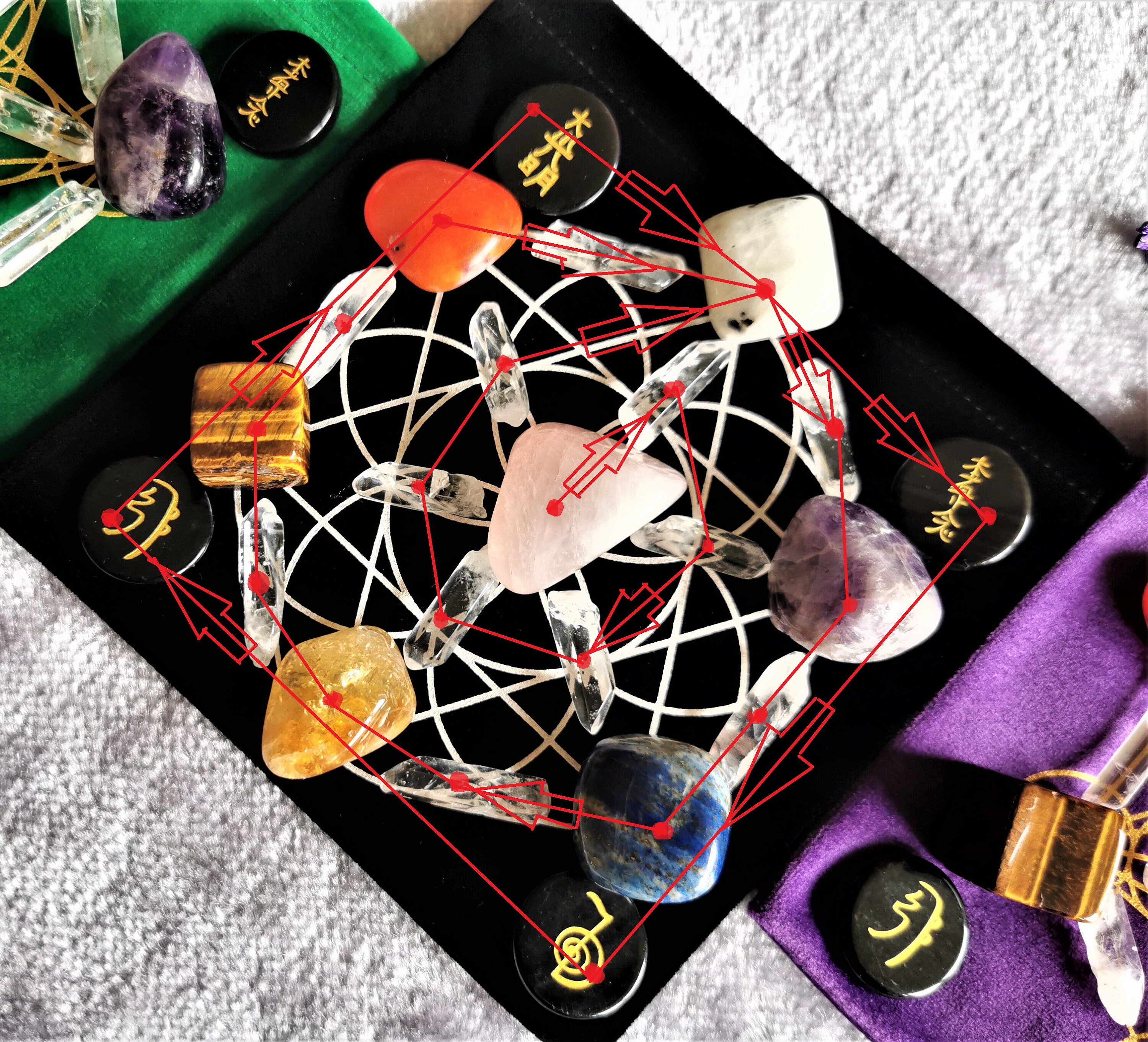 Chakras Healing Crystal Sacred Geometry Grid Set Kit Cloth - Etsy