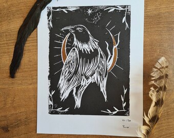 Raven Linocut | Etsy