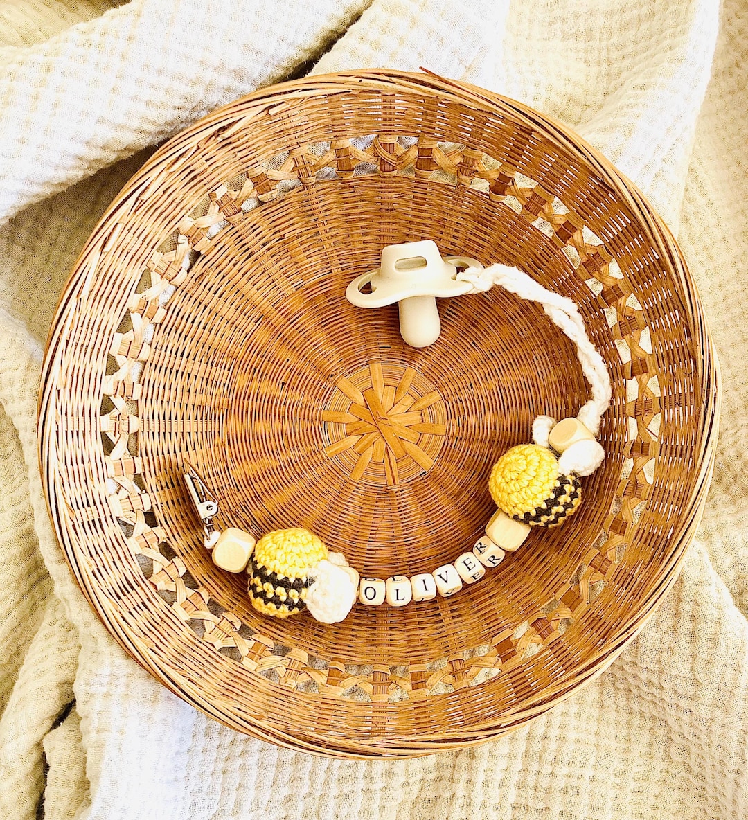 Personalized Baby Name Bee Pacifier Clip Custom Whimsical Baby Shower ...