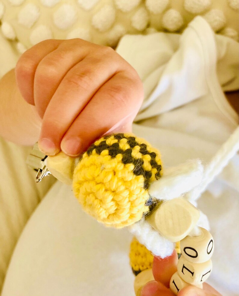 Personalized Baby Name Bee Pacifier Clip Custom Whimsical Baby Shower ...