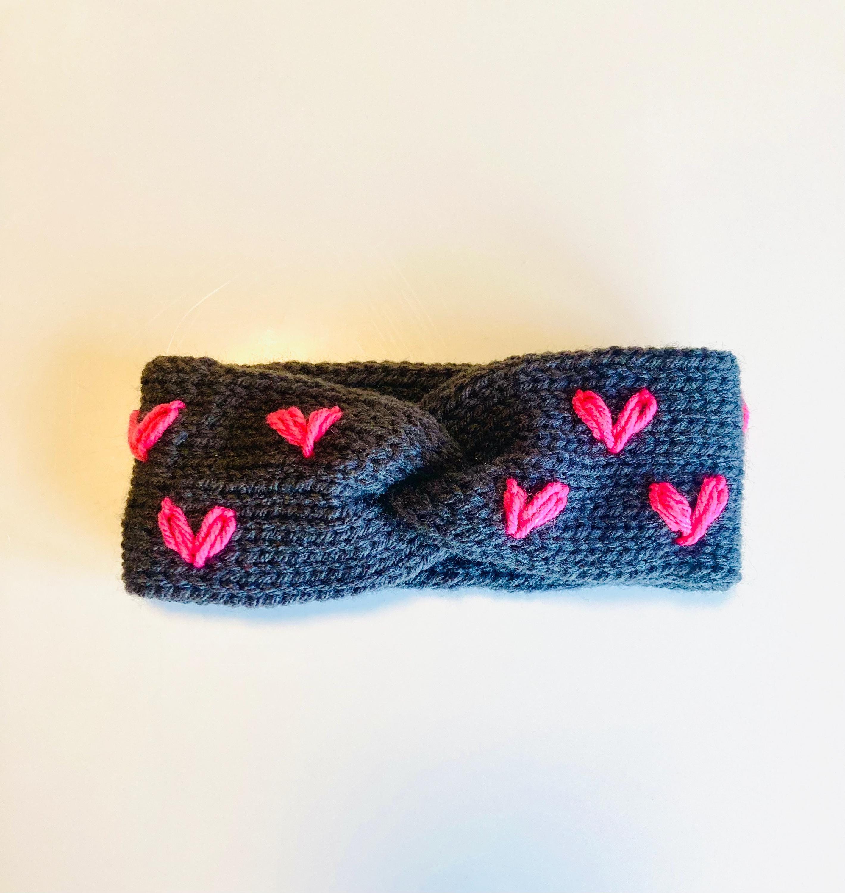Knit Headband With Hearts, Valentine Hairband, Heart Hair Accessories ...