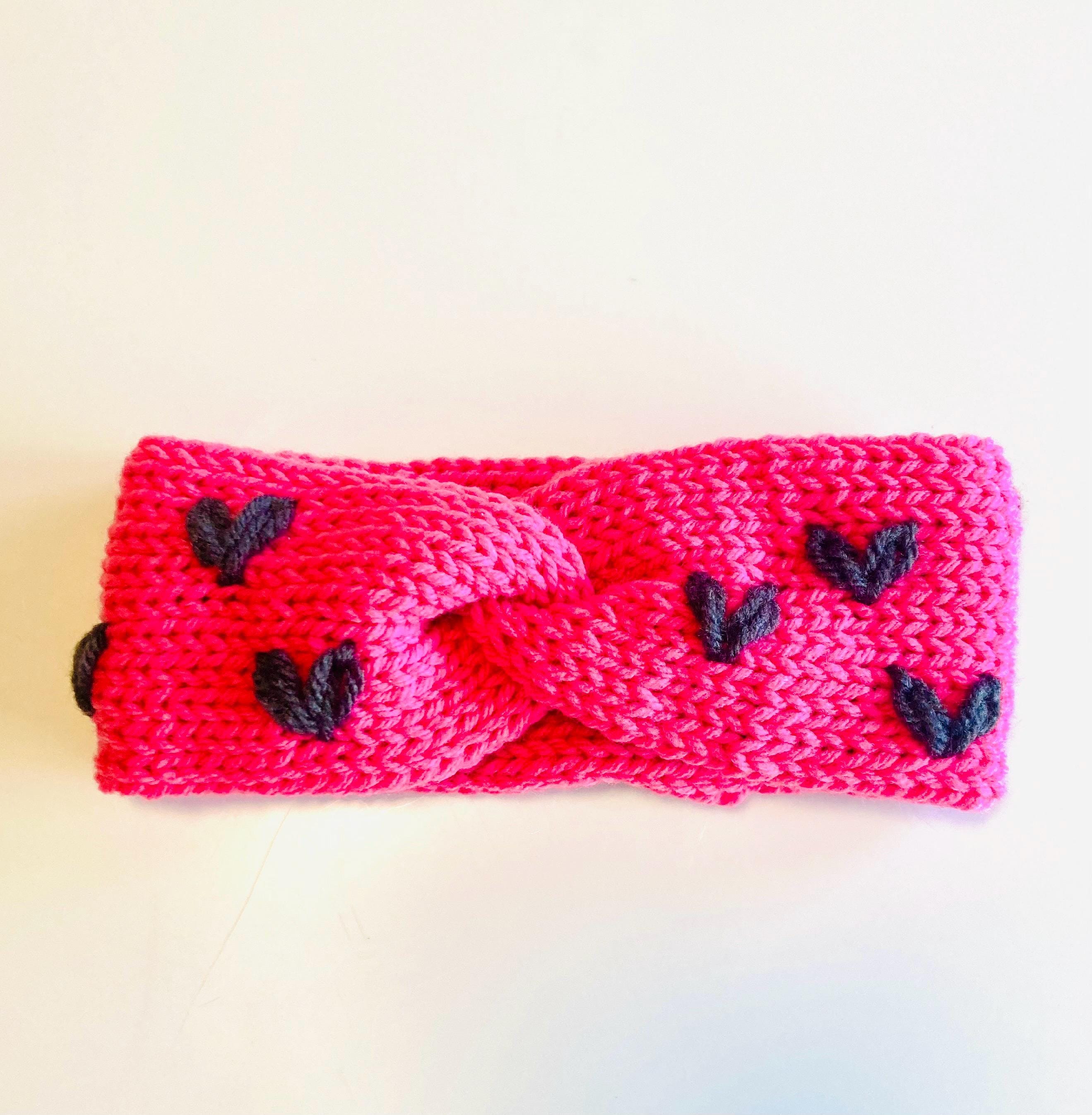 Knit Headband With Hearts, Valentine Hairband, Heart Hair Accessories ...