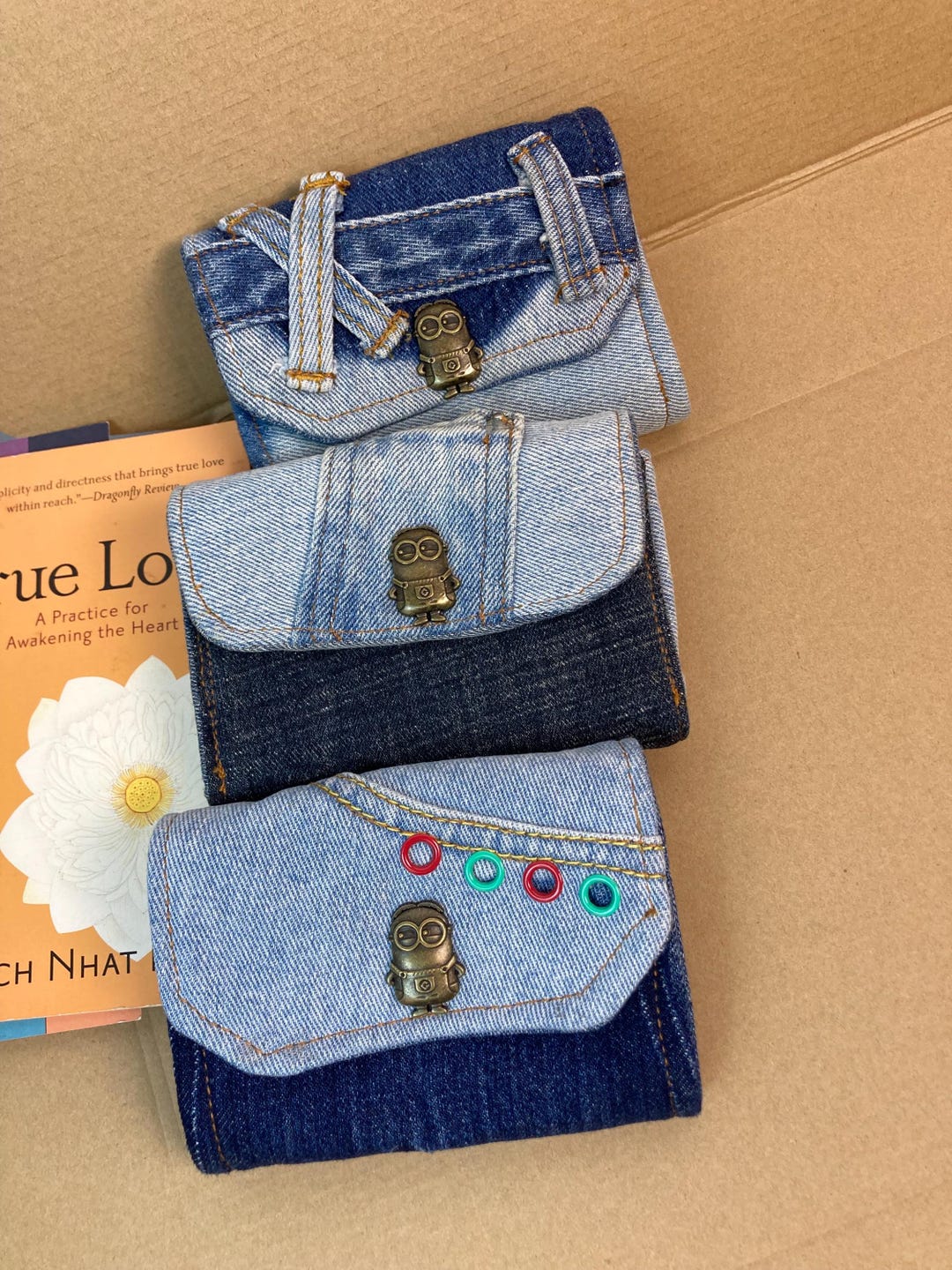 Blue Recycled Denim Wallets With Cute Buttons / Ready to Ship. - Etsy