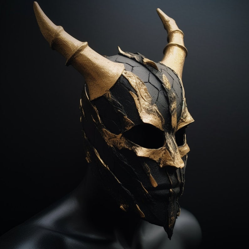 Limited Edition. Half Face Demon Mask. Black and Gold Demon Mask ...
