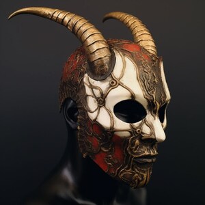 Limited Edition. Handmade. Half Face Demon Mask. White and Red Demon ...