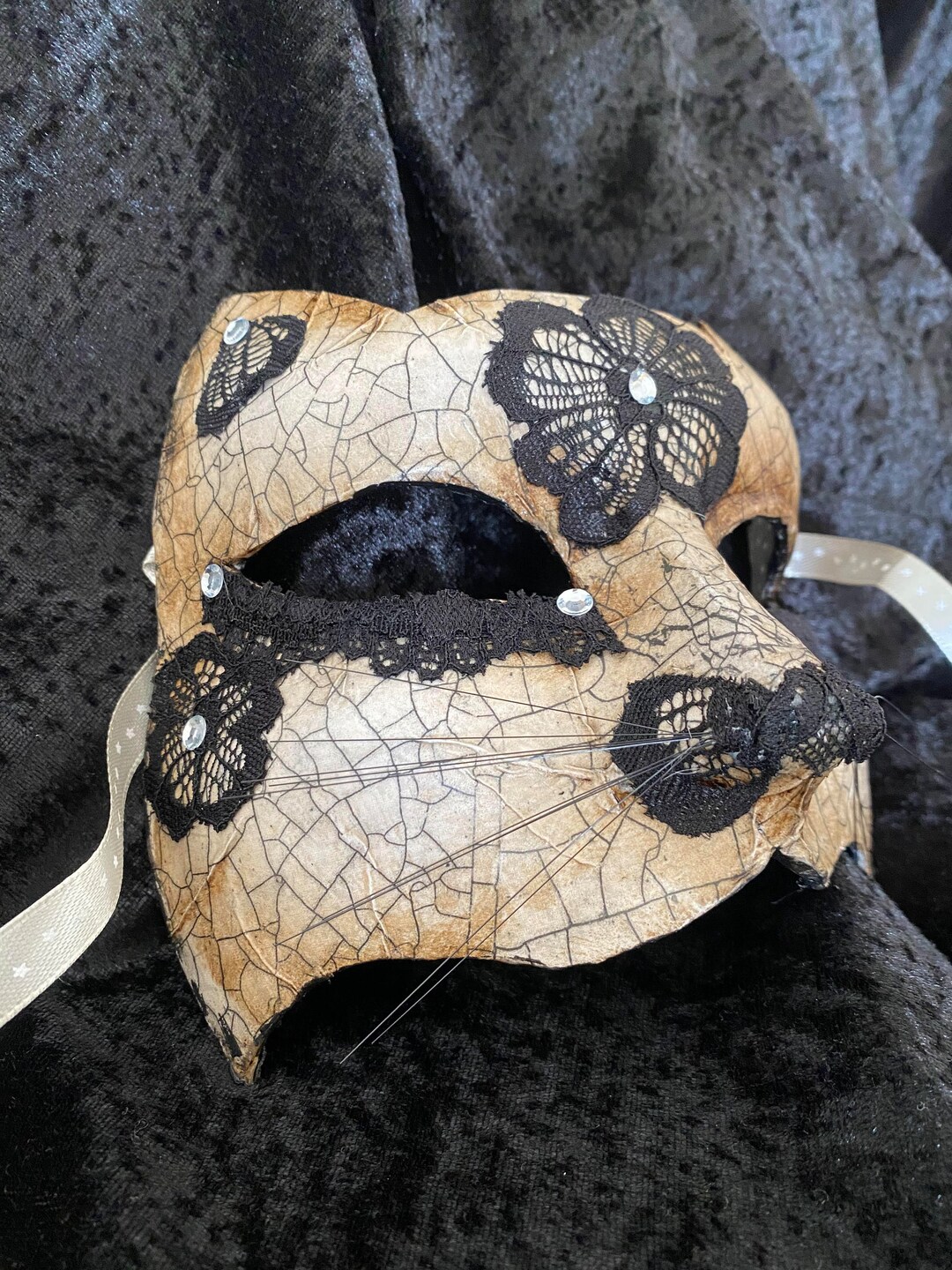 Venetian Cat Mask With Macramé. Carnival Mask. Original Black Cat Mask ...