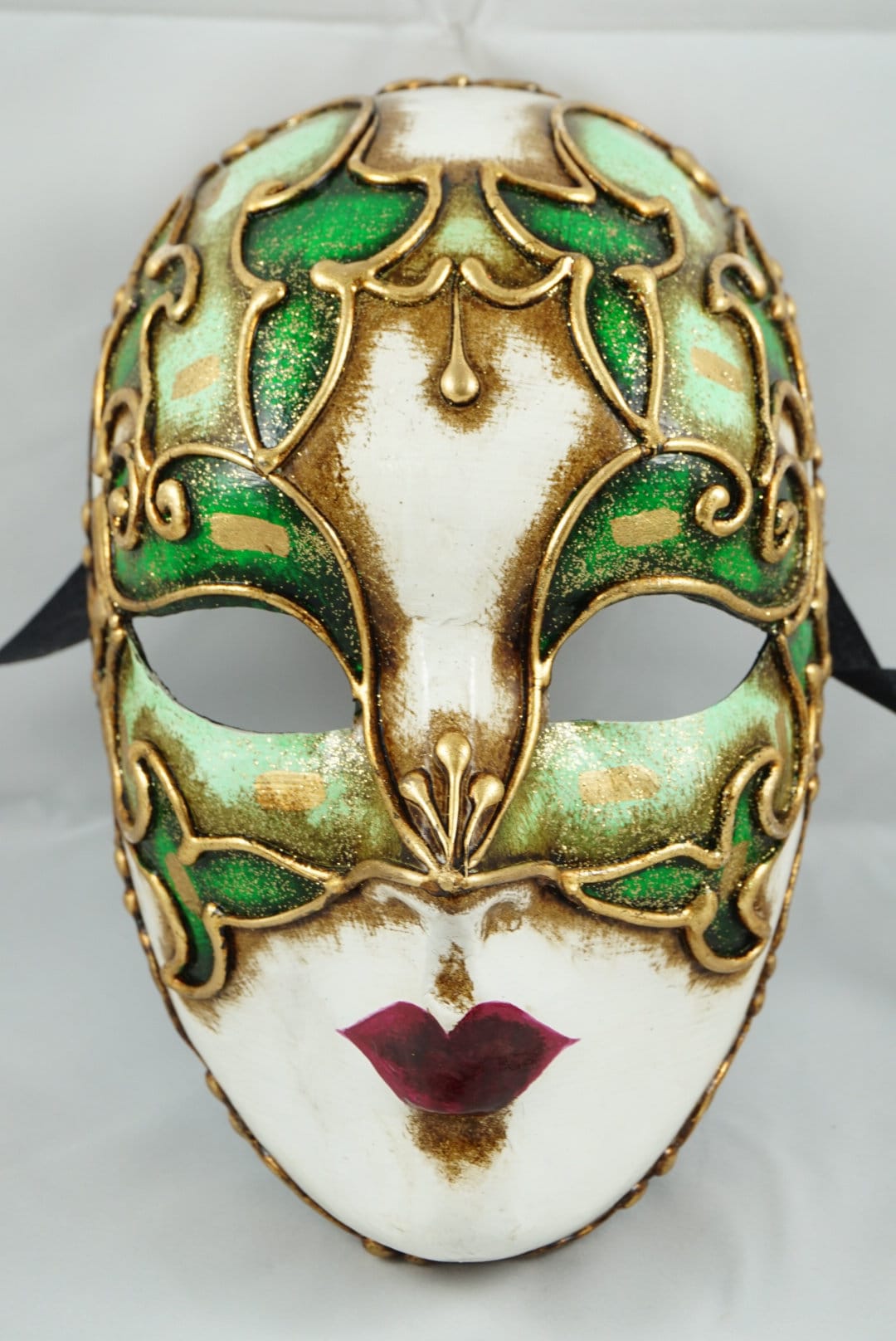 Green Venetian Mask With Gold Leaf Venice Carnival Mask for Masked ...