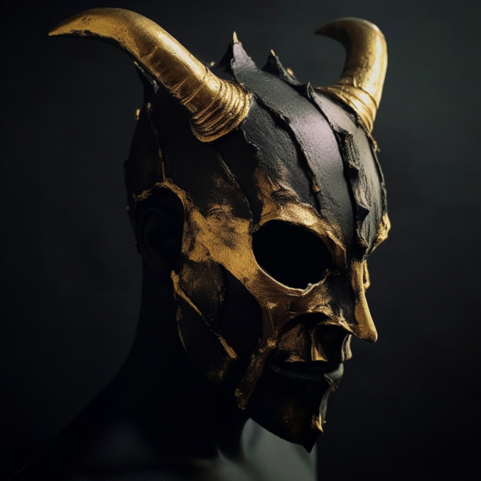 Limited Edition. Half Face Demon Mask. Black and Gold Demon Mask ...