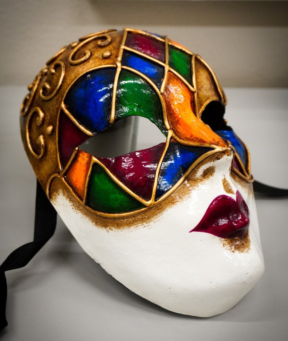Multicolored Venetian Harlequin Mask with Gold Leaf Venice | Etsy