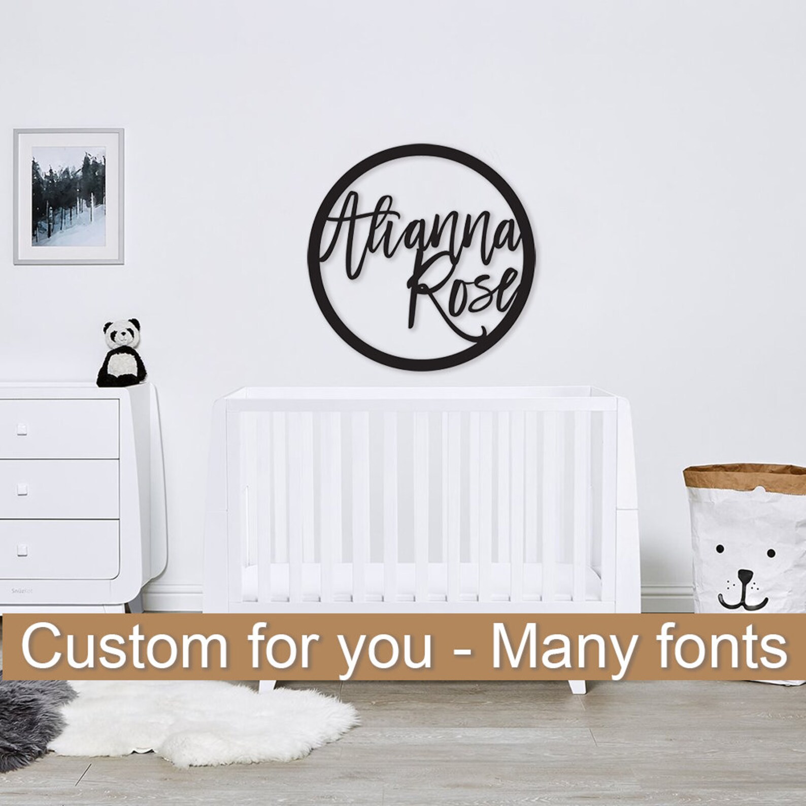 Round Name Sign - Wood Name / Word Cutout, Nursery Baby Shower ...