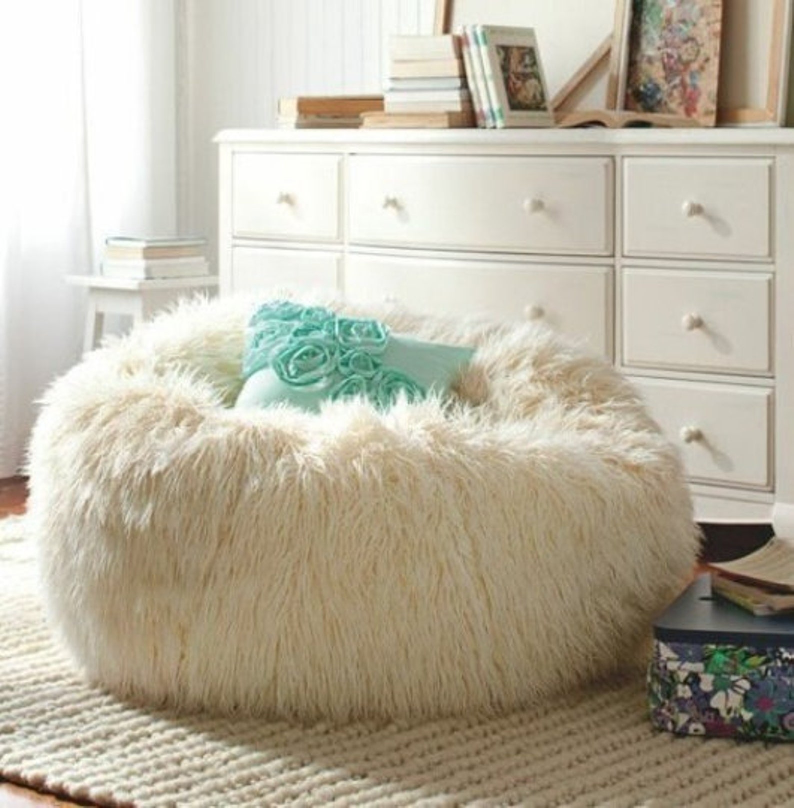 Sheepskin Pouf XXXL, White Pouf, Large Pouf, Fur Pouf, Comfortable Pouf ...