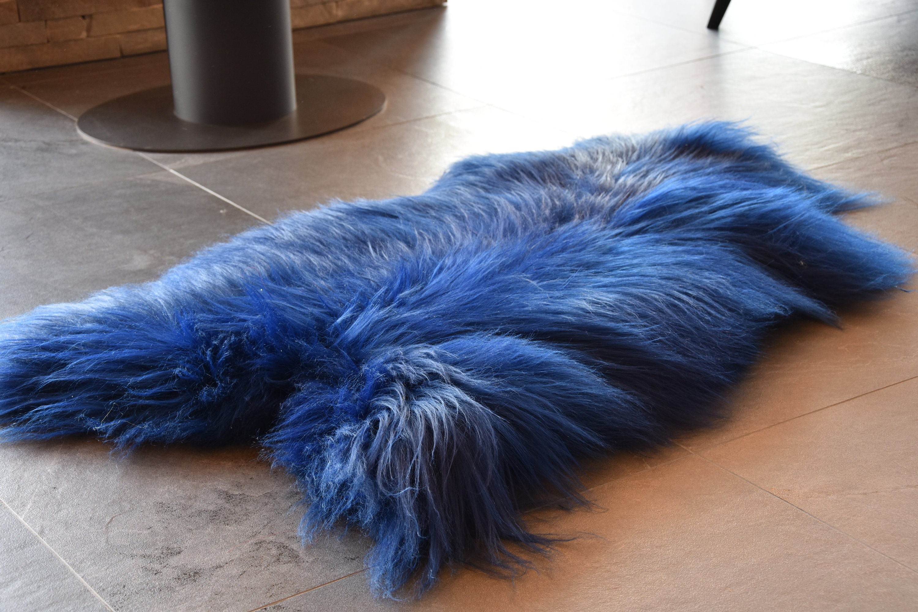 Genuine Blue Sheepskin Rug, Icelandic Sheepskin Throw, Blue Bedspread ...
